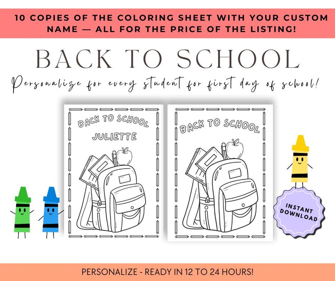 Personalized Back to School Coloring Page: Backpack Design (printable ...