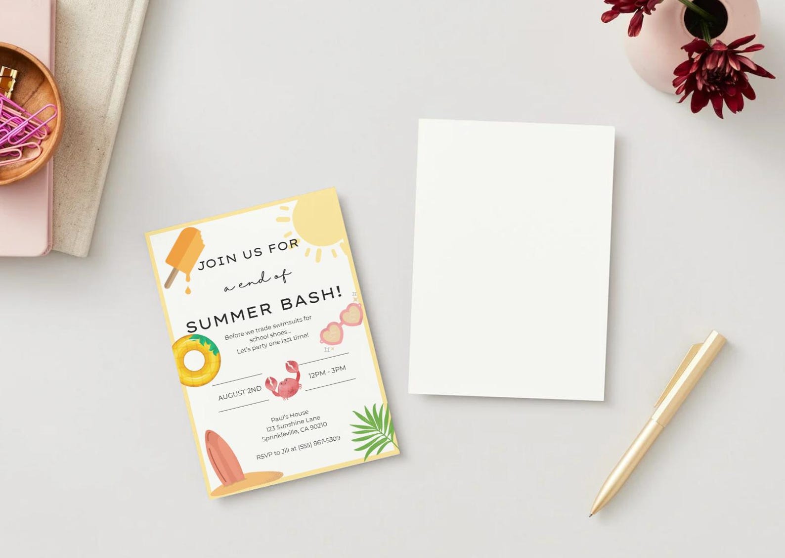 End of Summer Bash Invitation | Canva Editable 5x7 Template | Kids Pool ...