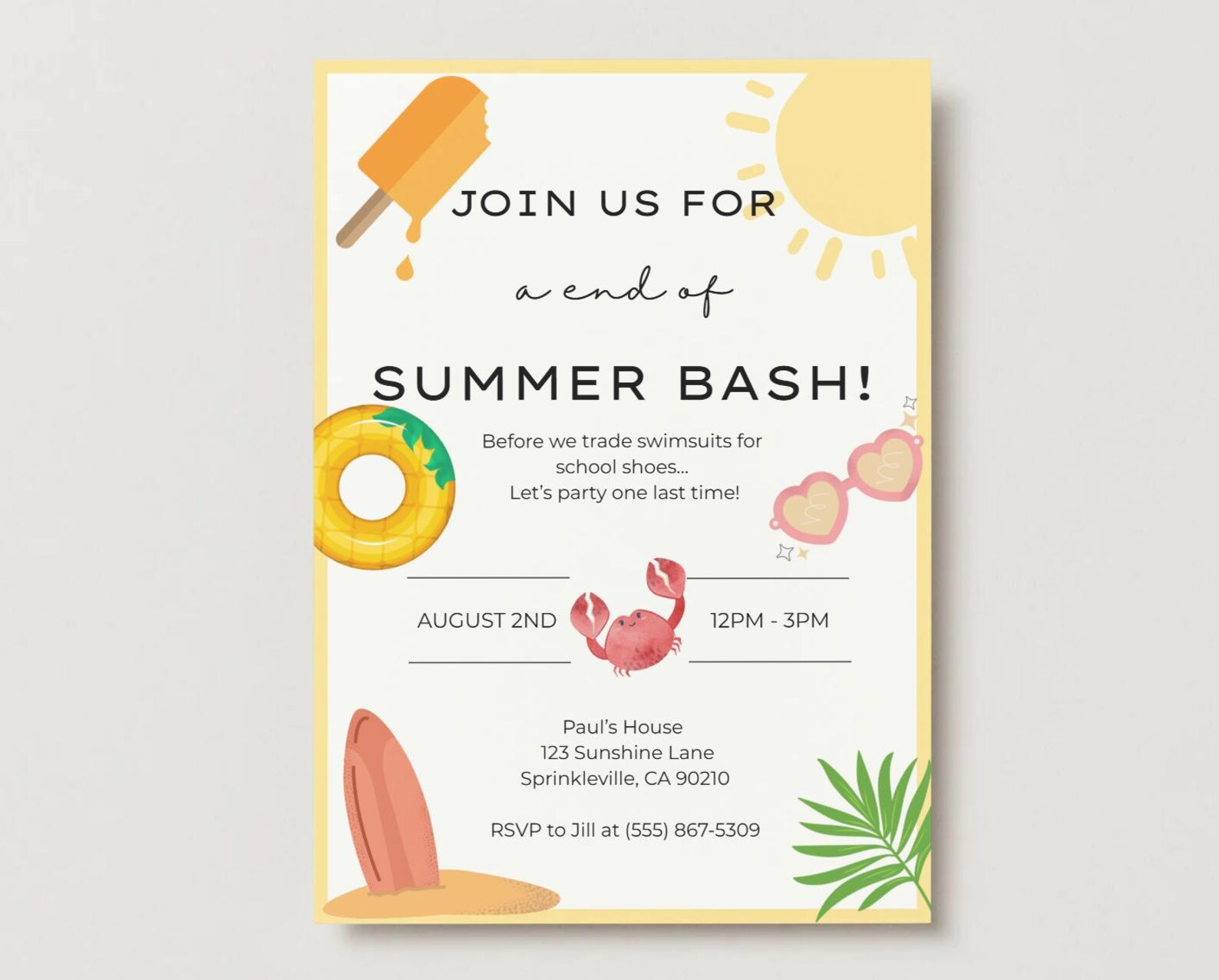 End of Summer Bash Invitation | Canva Editable 5x7 Template | Kids Pool ...