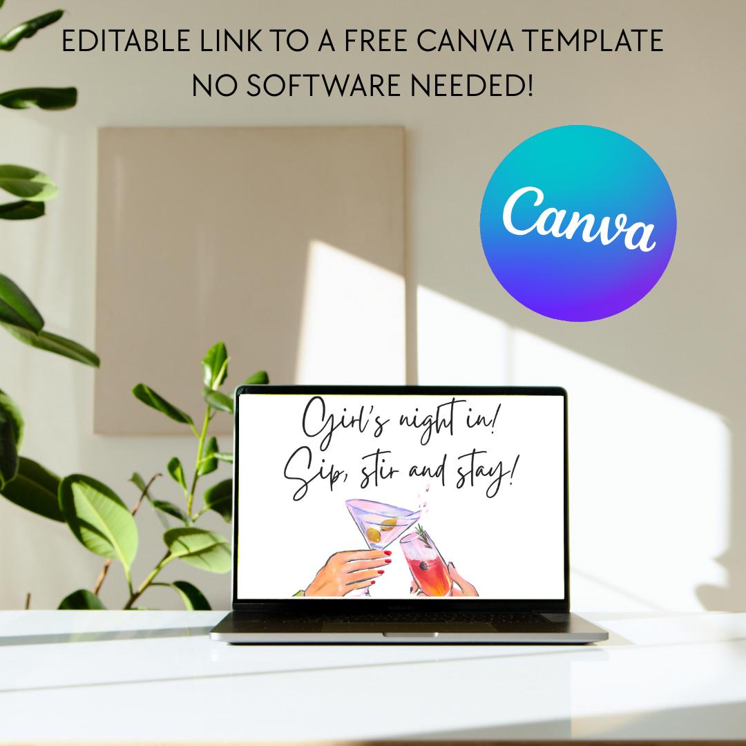 Girls Night Invitation Template: Cocktail & Mocktail Menu (PDF Digital ...