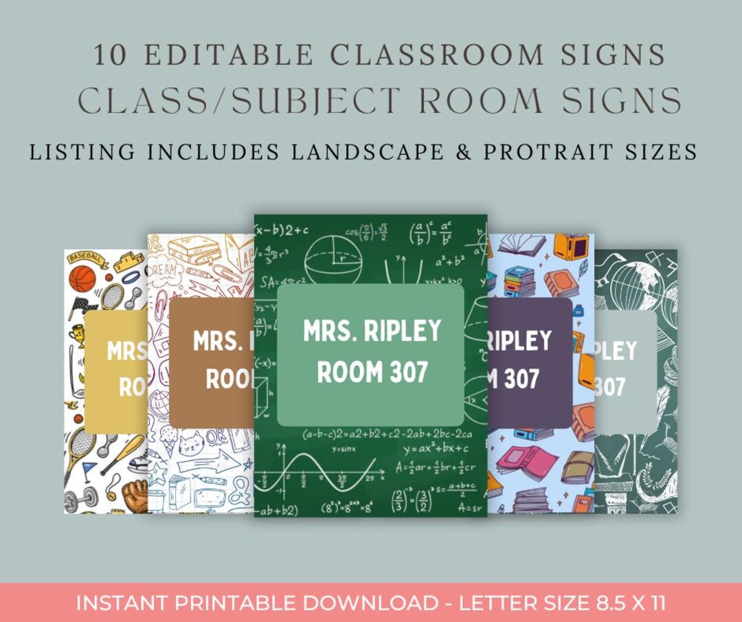 Classroom Subject Signs Bundle | 10 Signs | Teacher Name | Portrait ...