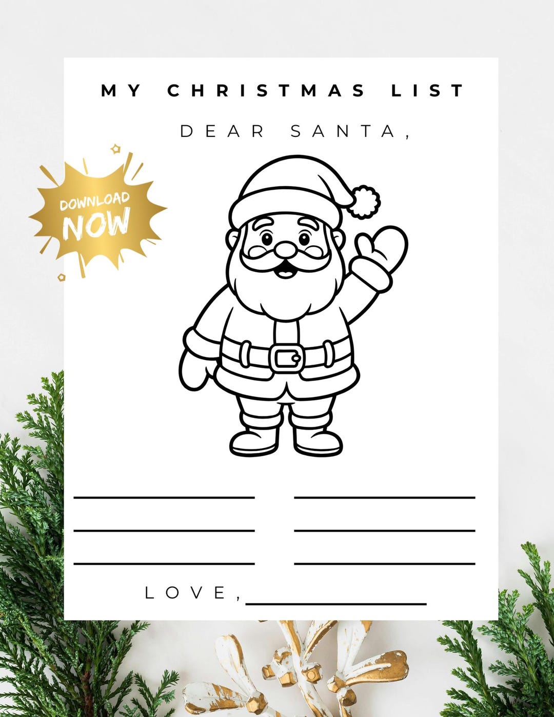 Dear Santa Letter Coloring Page for Kids (digital Download) - Etsy
