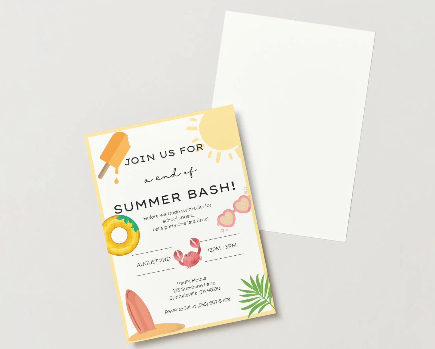 End of Summer Bash Invitation | Canva Editable 5x7 Template | Kids Pool ...