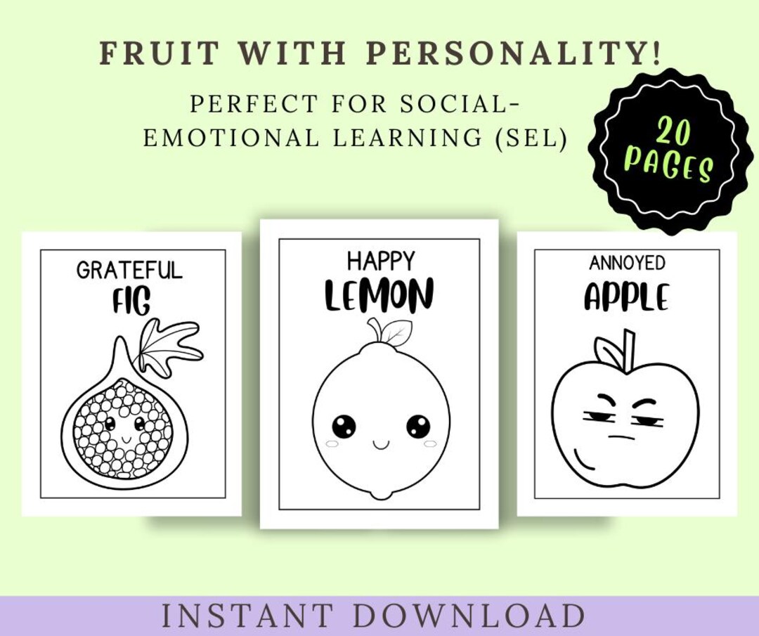 Fruit Feelings Coloring Book: SEL Emotion Worksheets (digital Download ...