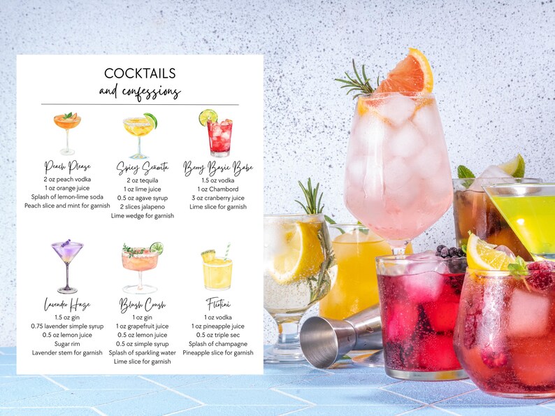 Girls Night Invitation Template: Cocktail & Mocktail Menu (PDF Digital ...