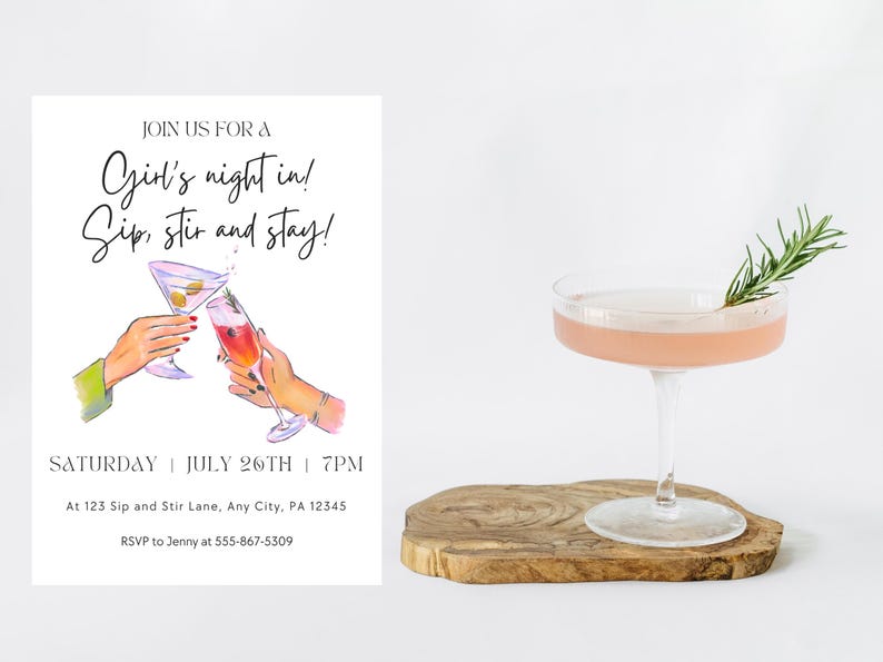 Girls Night Invitation Template: Cocktail & Mocktail Menu (PDF Digital ...