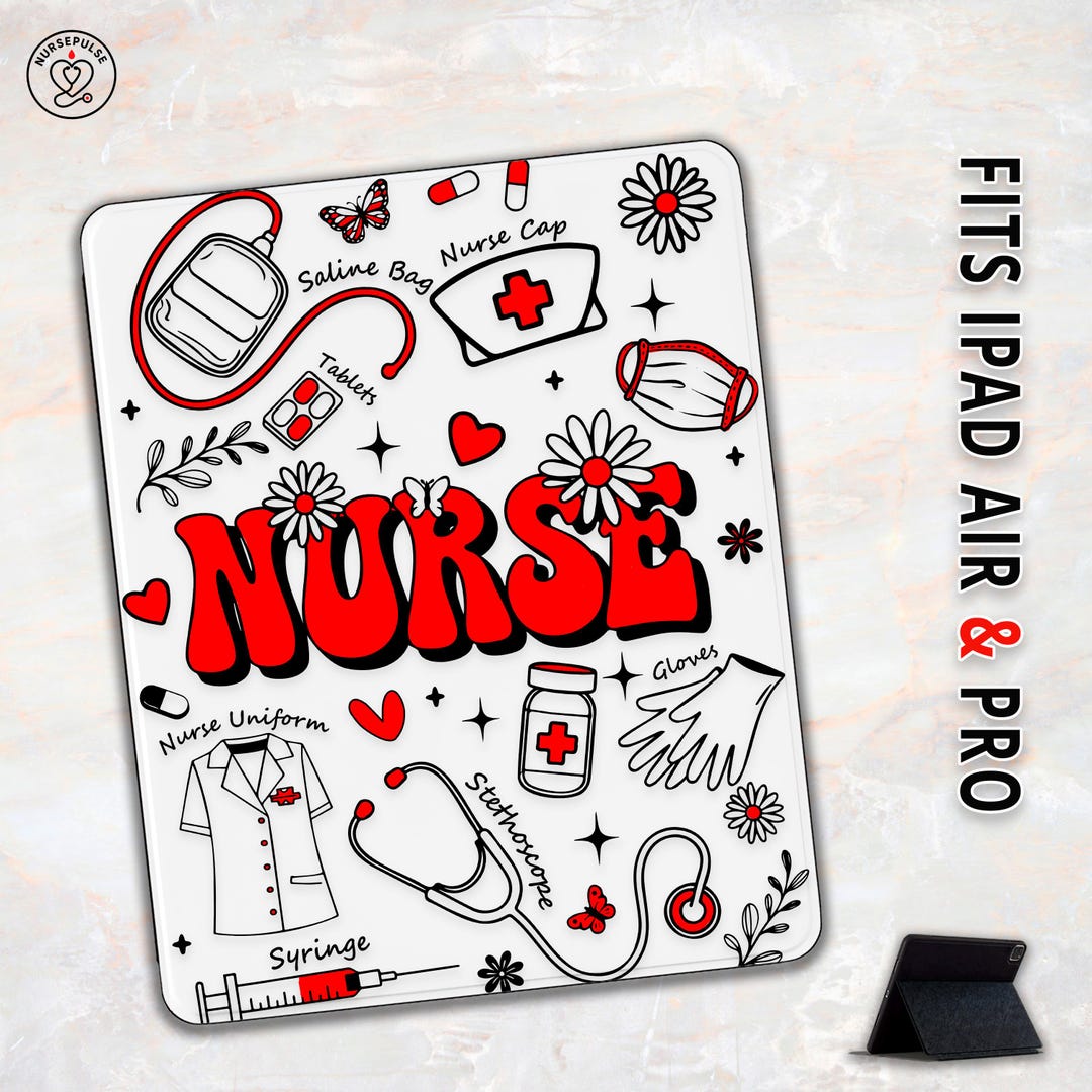 Nurse iPad Air & Pro Case, Cute Medical Icons Cover, Stethoscope iPad ...