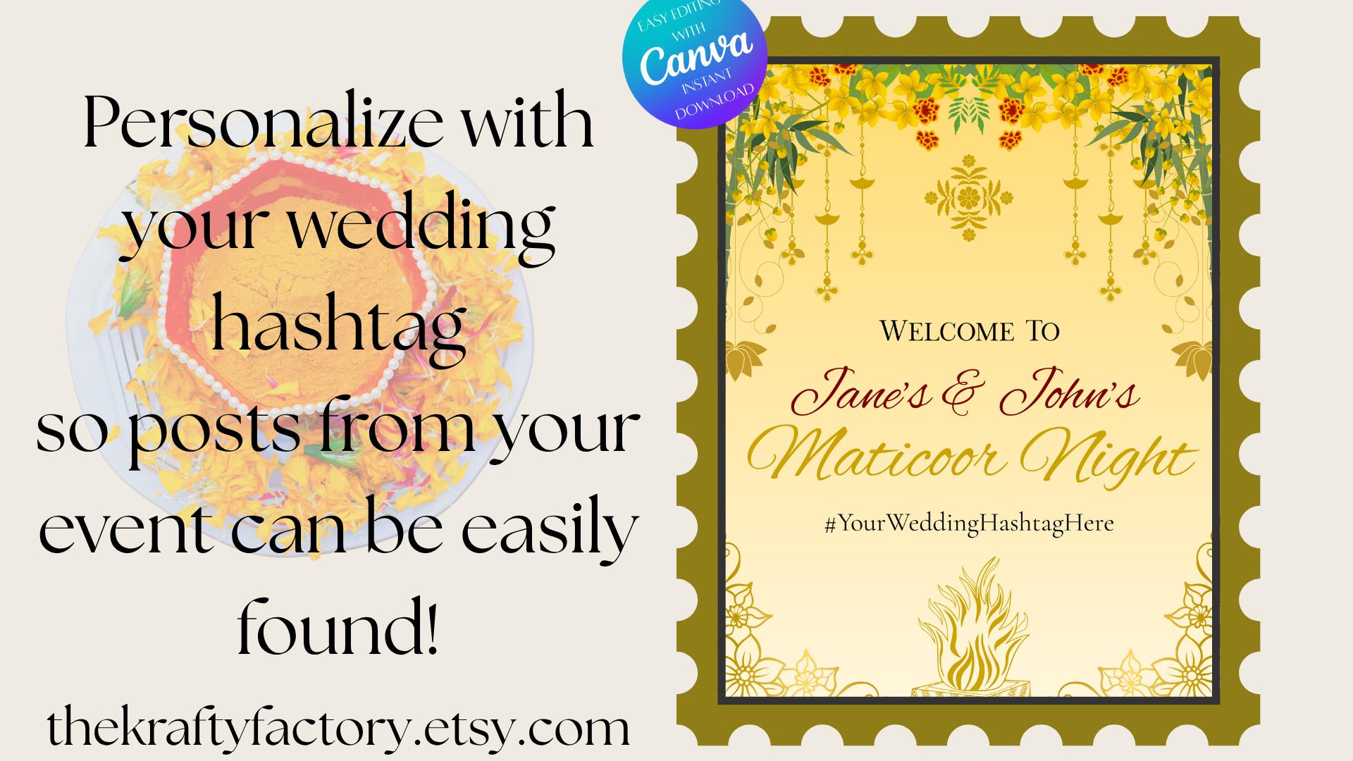 Maticoor Night Welcome Sign Canva Template | Indo-caribbean Wedding ...
