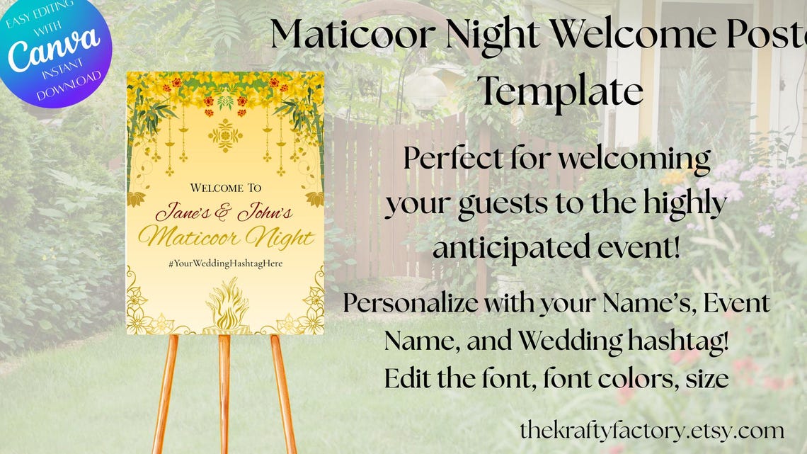 Maticoor Night Welcome Sign Canva Template | Indo-caribbean Wedding ...