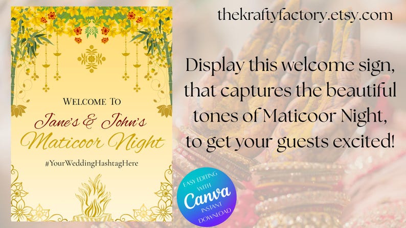 Maticoor Night Welcome Sign Canva Template | Indo-caribbean Wedding ...
