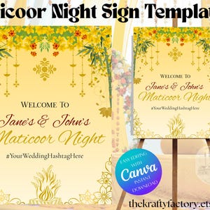 Maticoor Night Welcome Sign Canva Template | Indo-caribbean Wedding ...