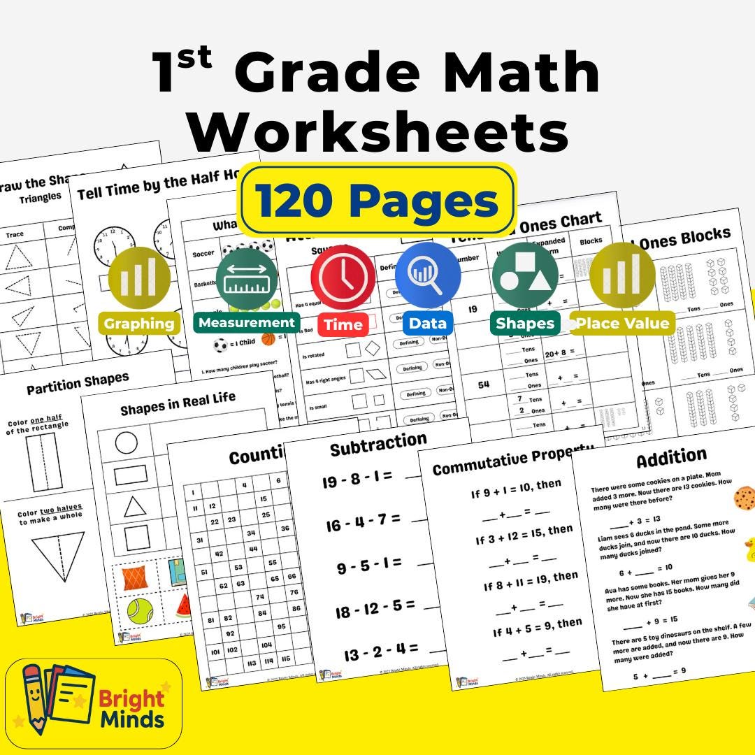 1st Grade Math Worksheets | 120 Pages, Common Core (printable PDF) - Etsy