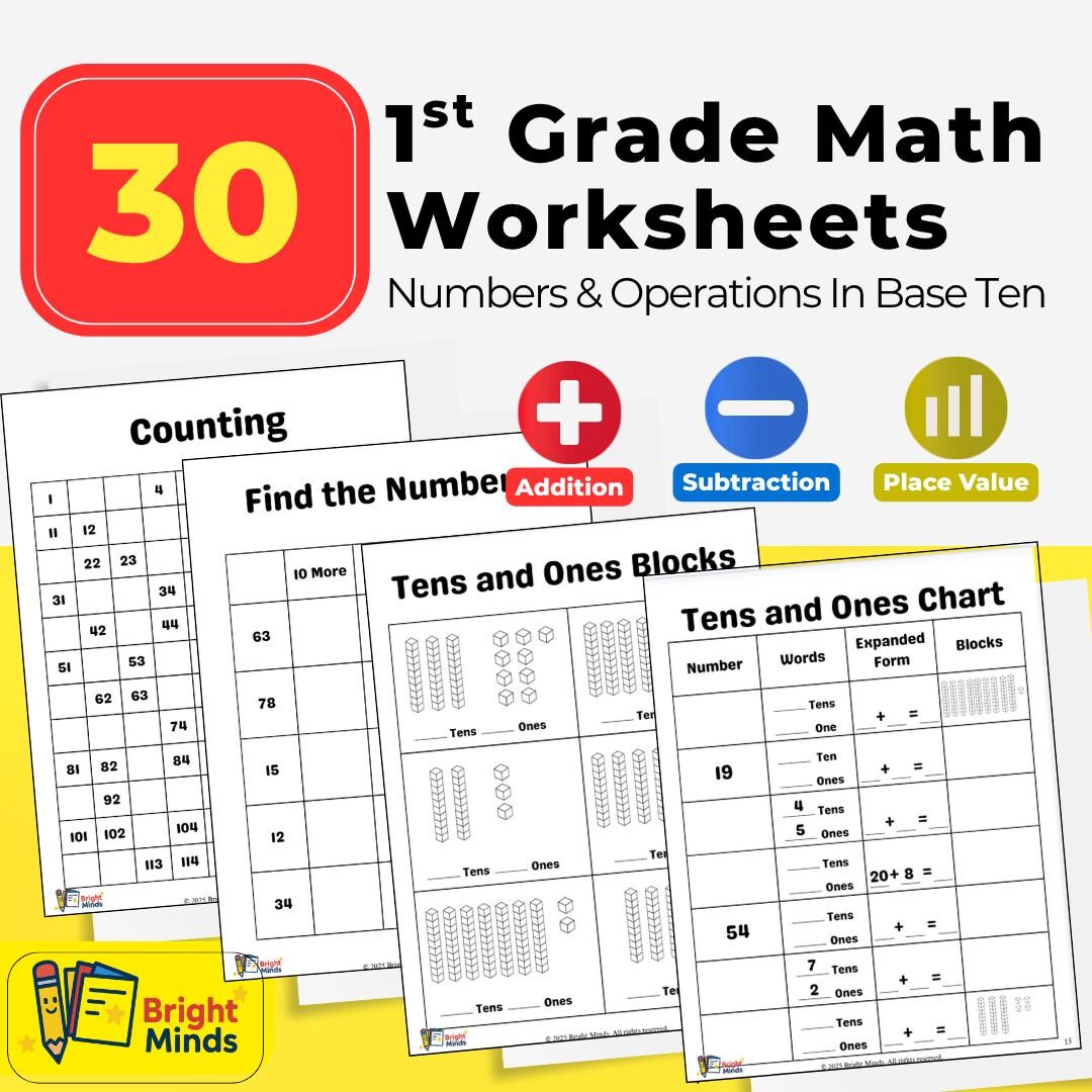 1st Grade Math Worksheets Bundle | 30 Pages | Common Core Aligned by ...