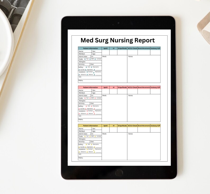 Nursing Report Sheet Printable | Patient Report Template, Shift Handoff Organizer, ICU Med Surg ...