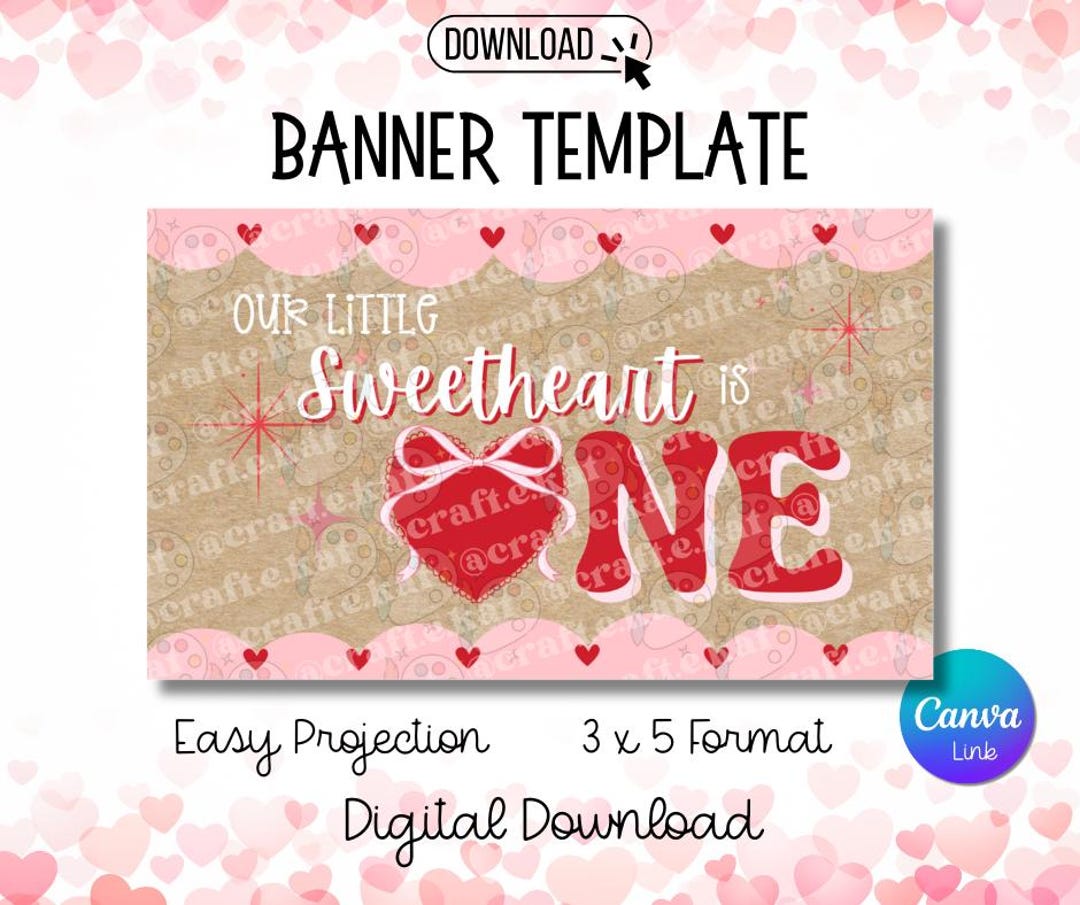 Banner Template - Little Sweetheart is ONE (3) - Digital Download - Etsy