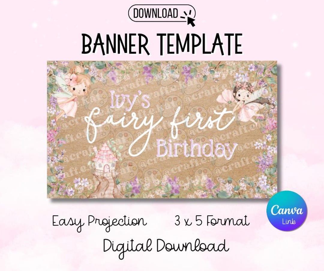 Banner Template - Fairy First Birthday Digital Download - Etsy