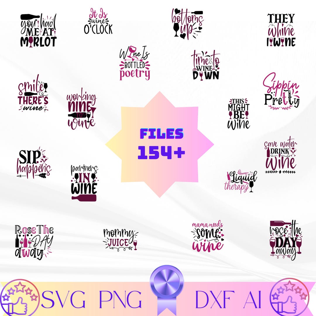 154 Design del vino in formato SVG PNG DXF, Design per maglietta con ...