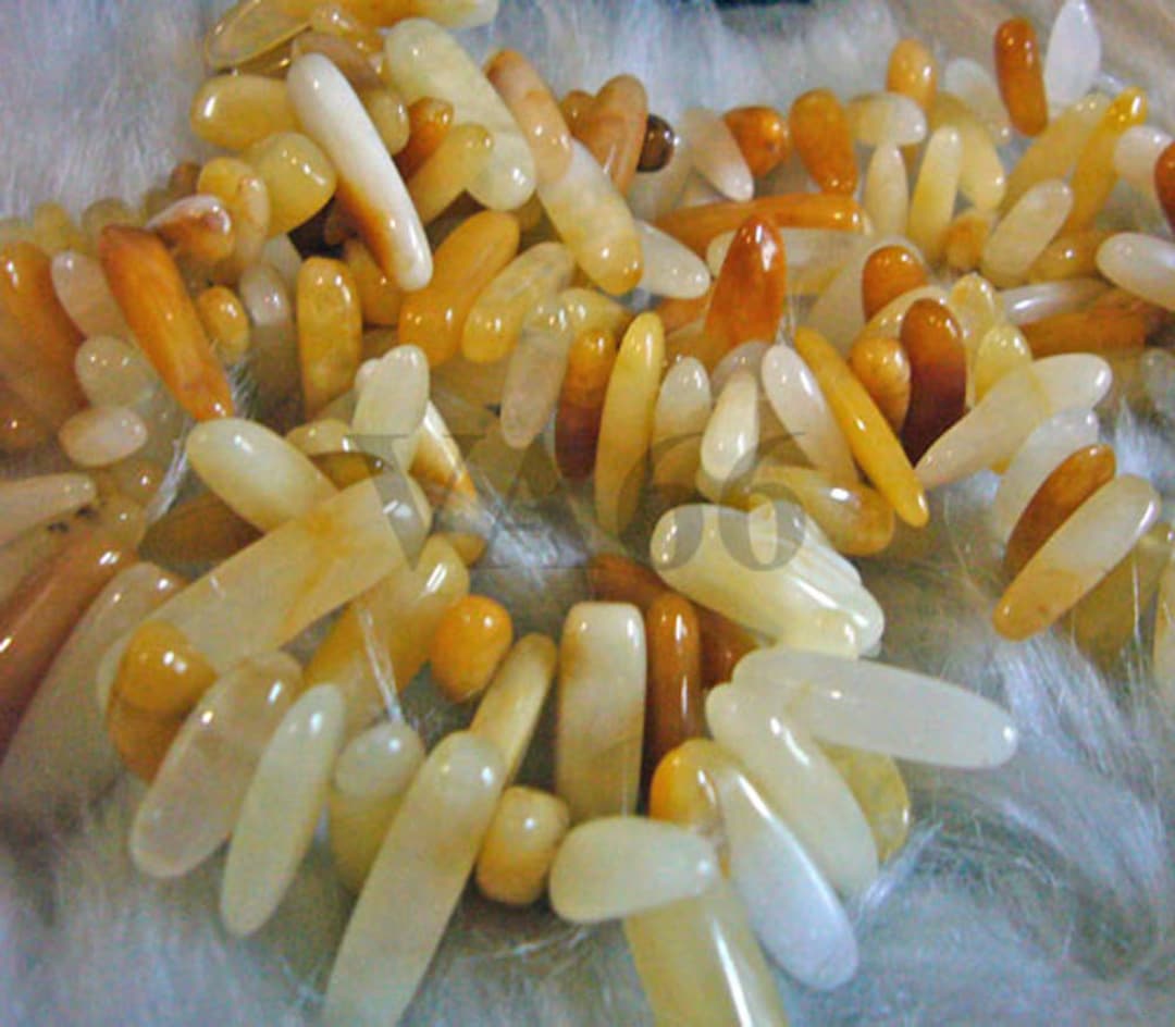 DIY 14" Yellow Jade Gemstone Teeth Stick Shape Pebble Chips Briolete ...