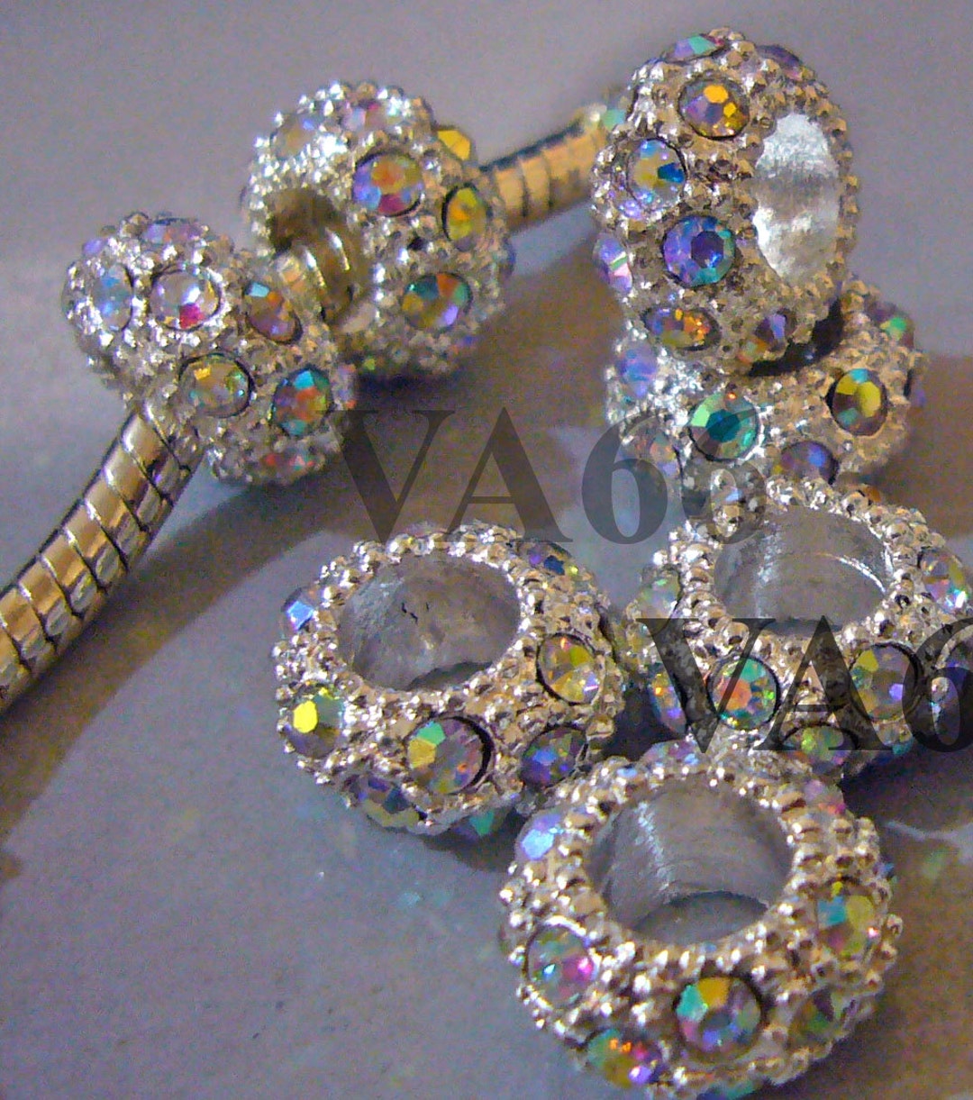 4p Tibetan Silver Separators Diamond AB Beads Big Hole Fits European ...