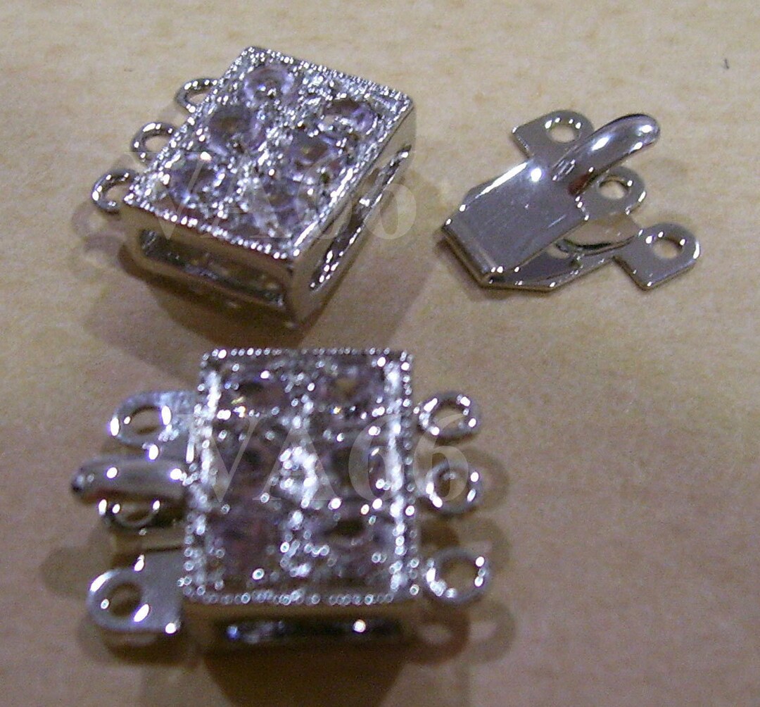 2p Silver Color Rhinestone 3-strand Clasps Findings L32 for Jewelry ...