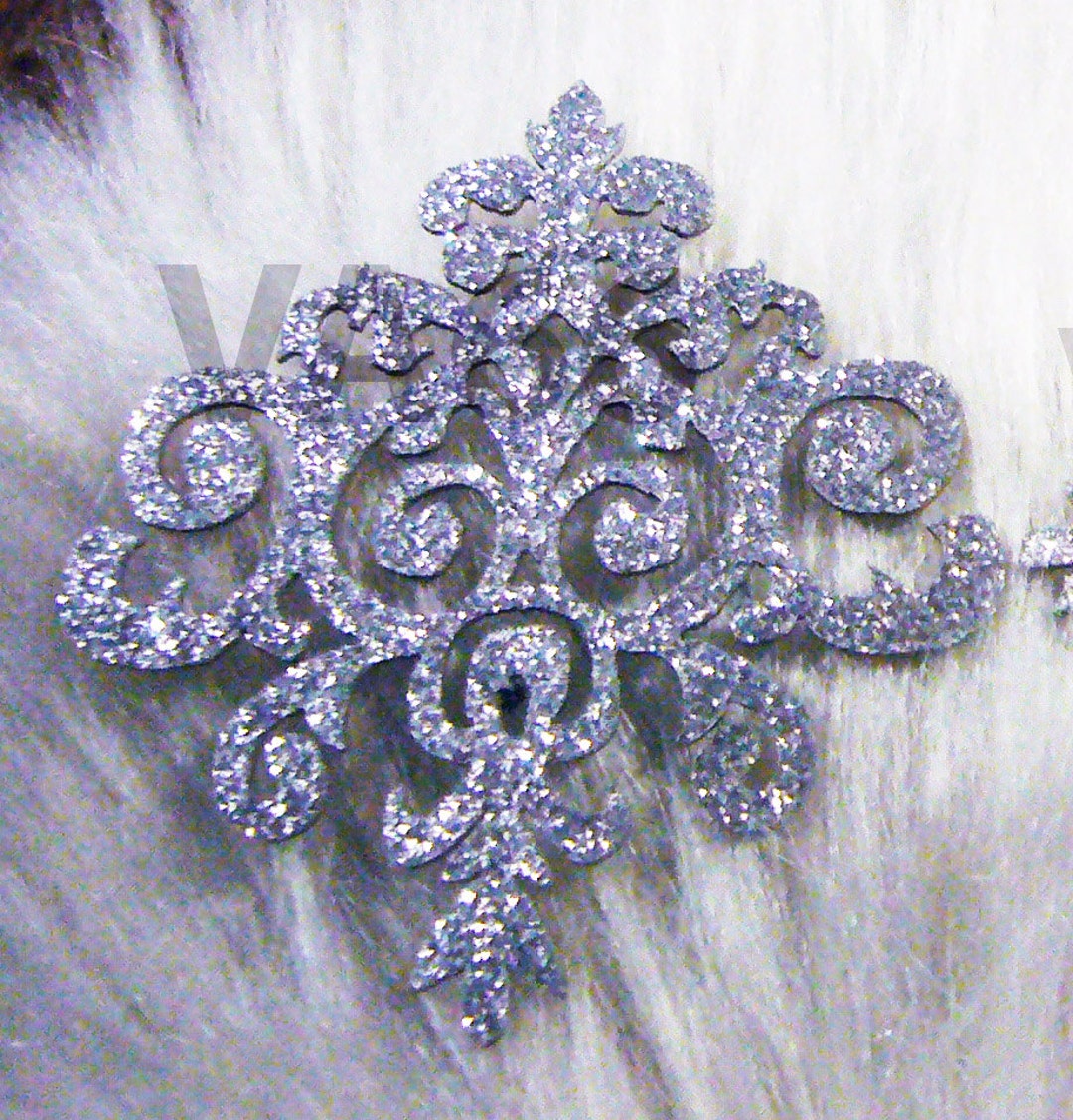 5p Glitter Silver Iron on Patch Applique Dokoh Vintage Look Lace Motif ...