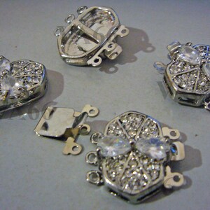 Big Clasps 2p Rhinestone 3-strand 18K White Gold Plated Clasps Rhodium ...