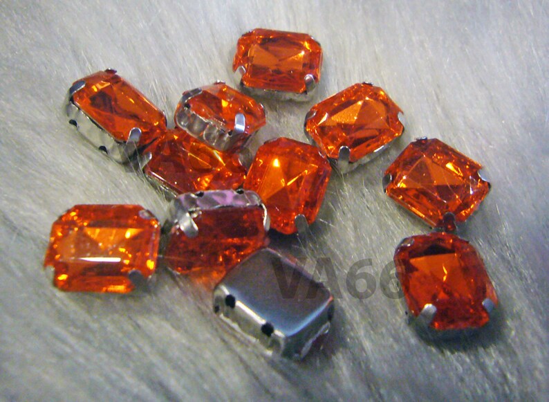 Sew on Rhinestones Crystal Orange DIY Emerald Princess Cut Rectangle ...