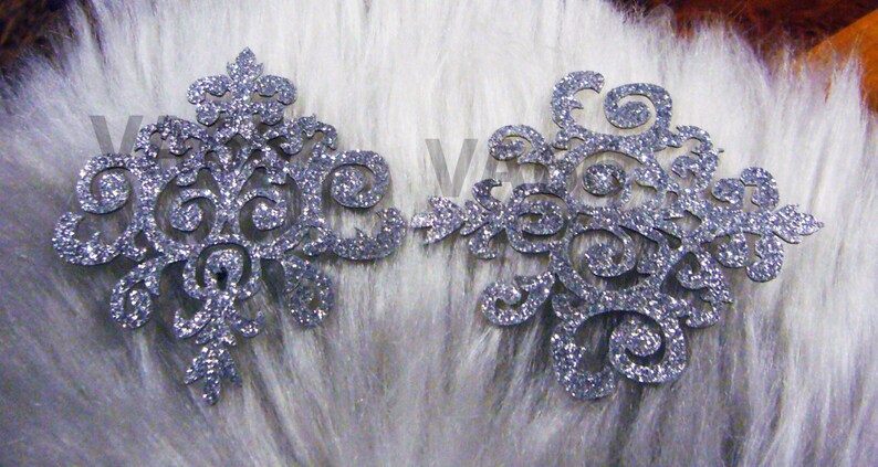 5p Glitter Silver Iron on Patch Applique Dokoh Vintage Look Lace Motif ...