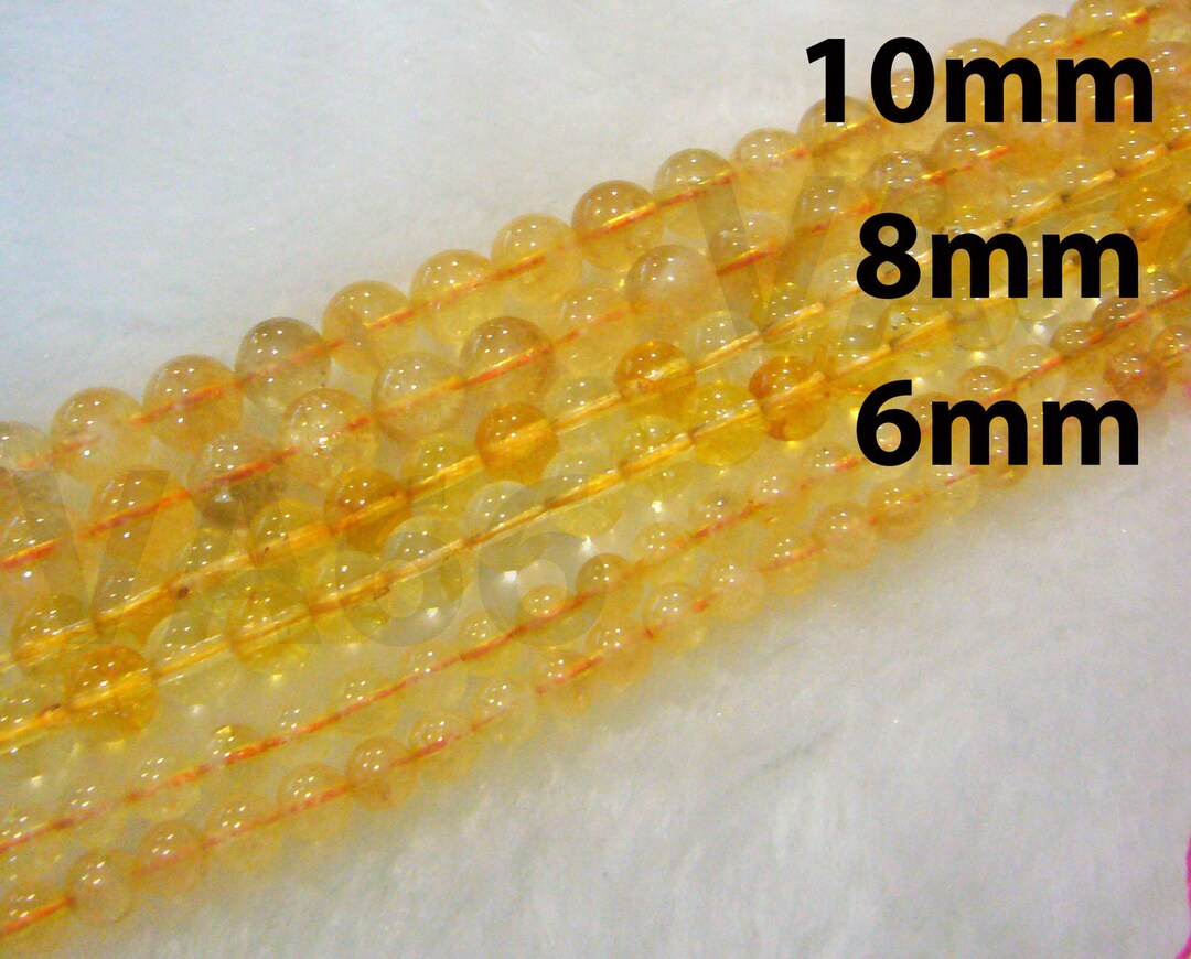 DIY 15" Full Strand Yellow Round Shape 6mm, 8mm, 10mm Genuine Gemstones ...