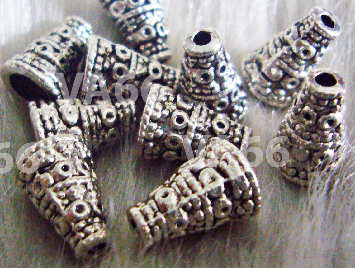 DIY Crowns Silver Plated Pewter Bead Caps Cones Antique Look Findings ...