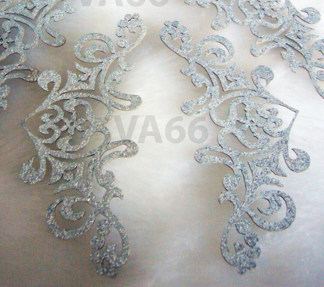 4p Glitter Silver Corner Edge Iron on Patch Applique Dokoh Vintage Look ...