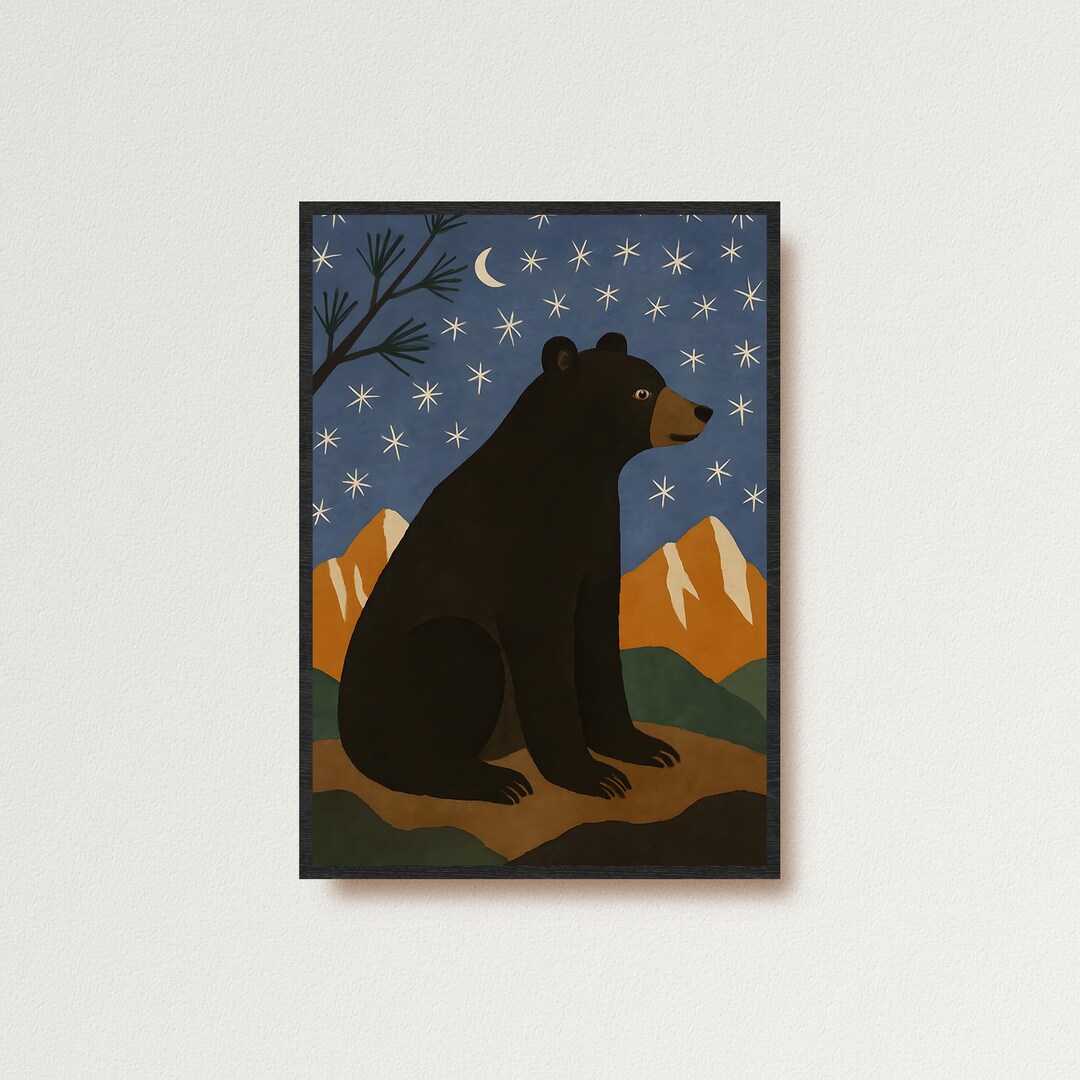 Black Bear in Mountains Illustration | Earth Tones Printable Wall Art ...