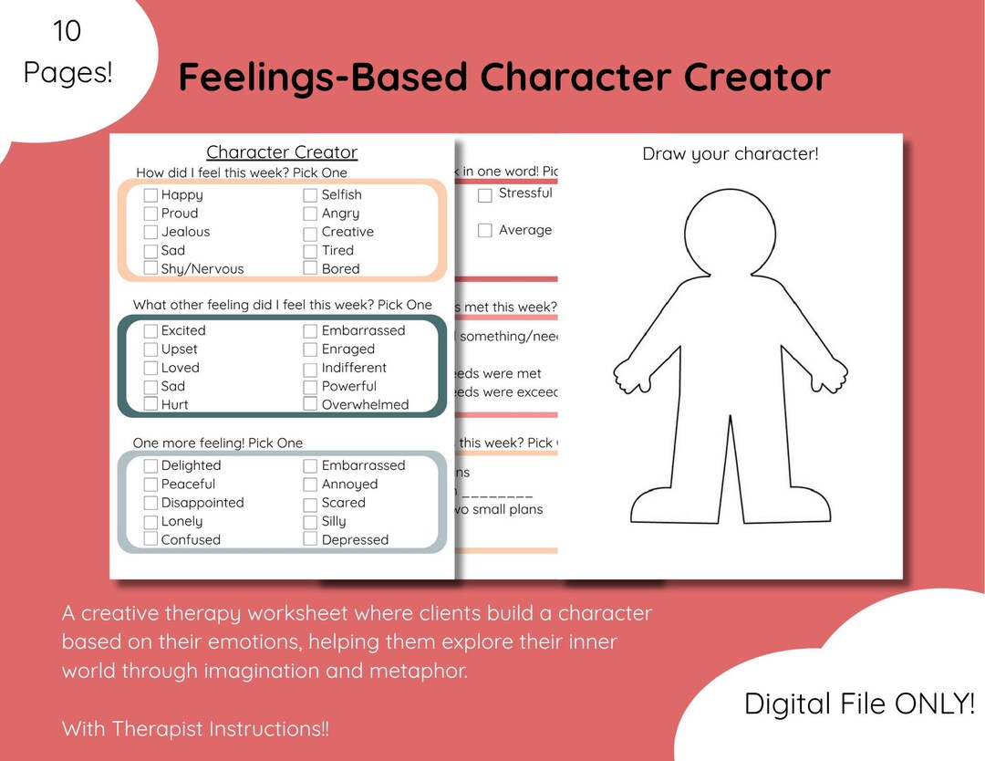 Feelings Character Creator Worksheet – Creative Therapy Activity for ...
