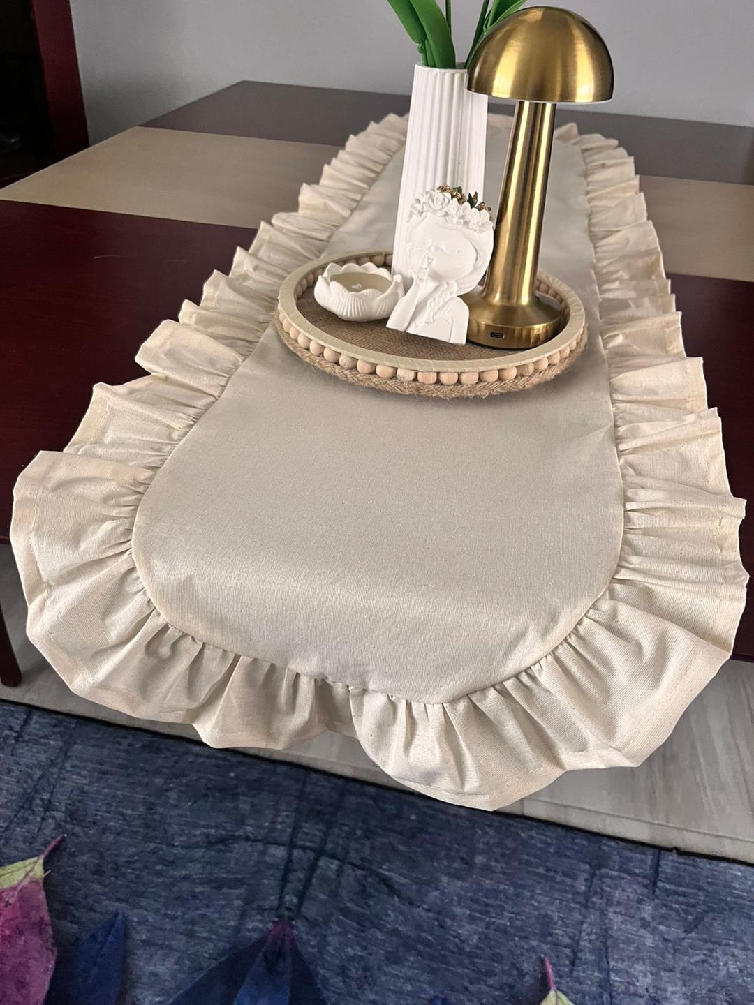 Ruffled Natural Linen Table Runner,farmhouse Linen Table Runner With ...