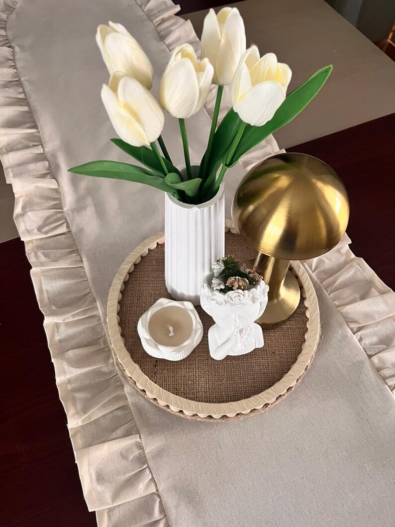 Ruffled Natural Linen Table Runner,farmhouse Linen Table Runner With ...