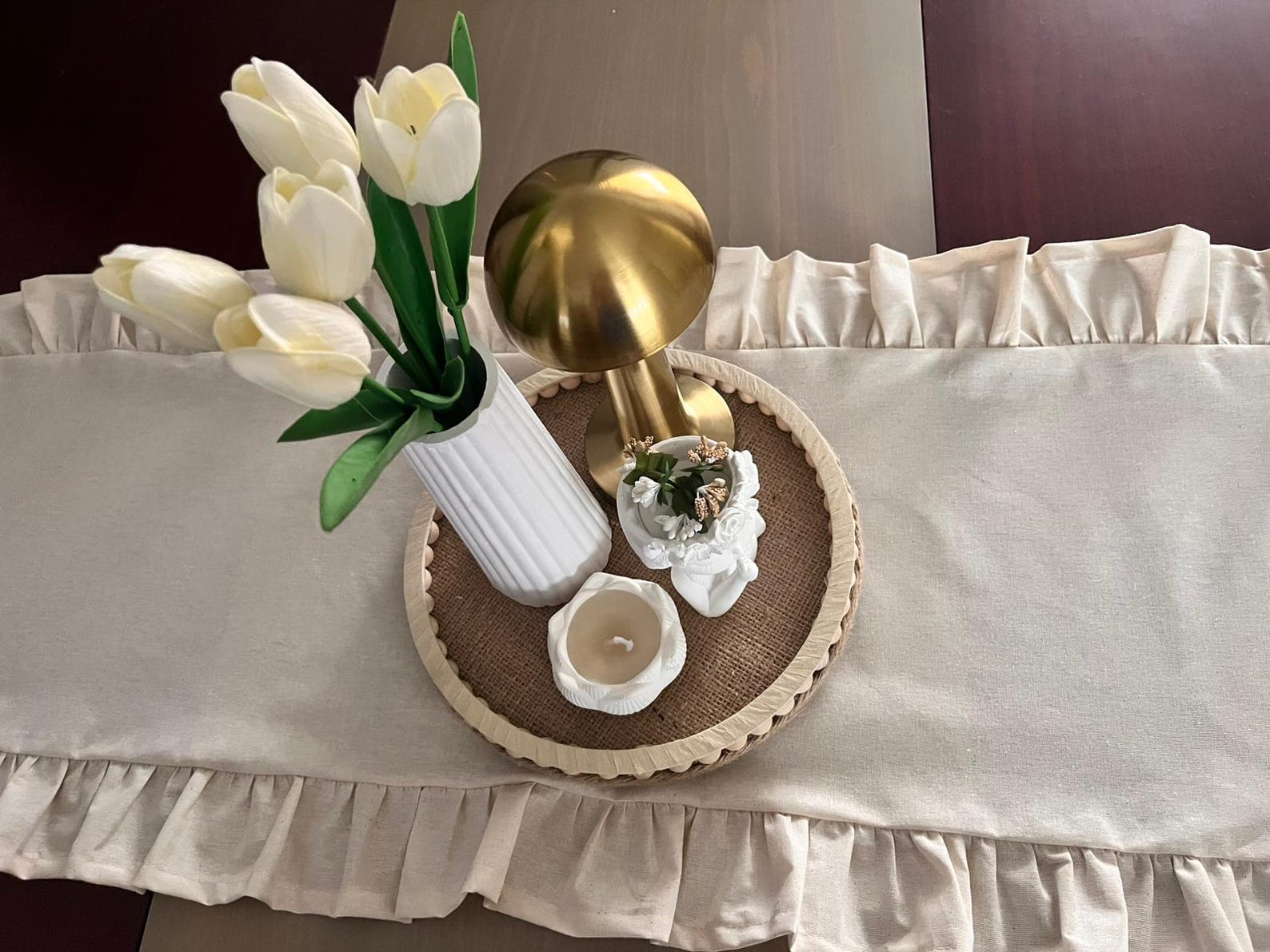 Ruffled Natural Linen Table Runner,farmhouse Linen Table Runner With ...