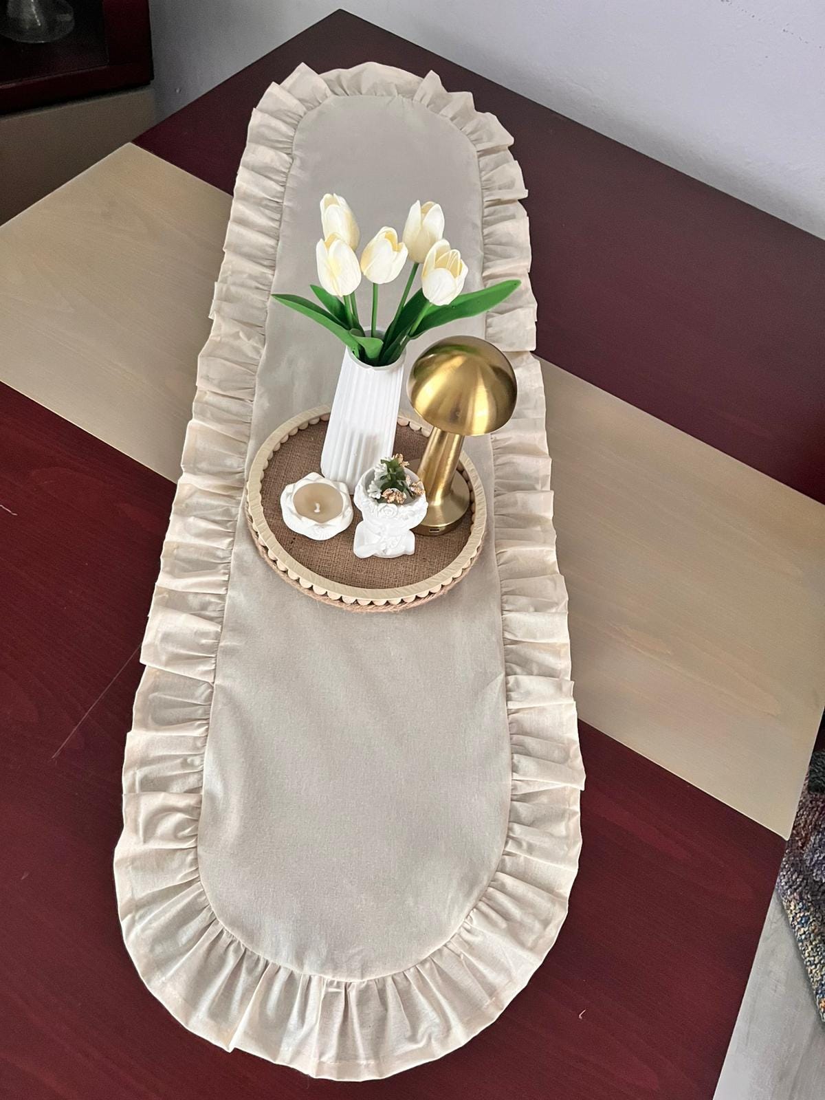Ruffled Natural Linen Table Runner,farmhouse Linen Table Runner With ...