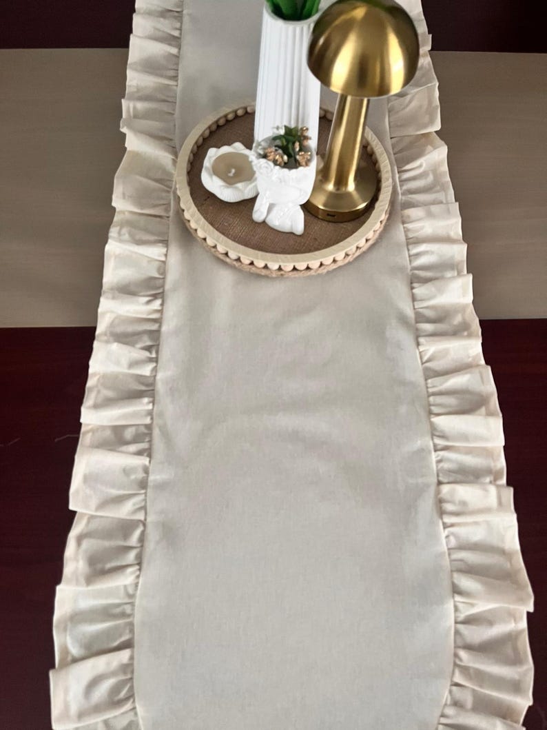 Ruffled Natural Linen Table Runner,farmhouse Linen Table Runner With ...