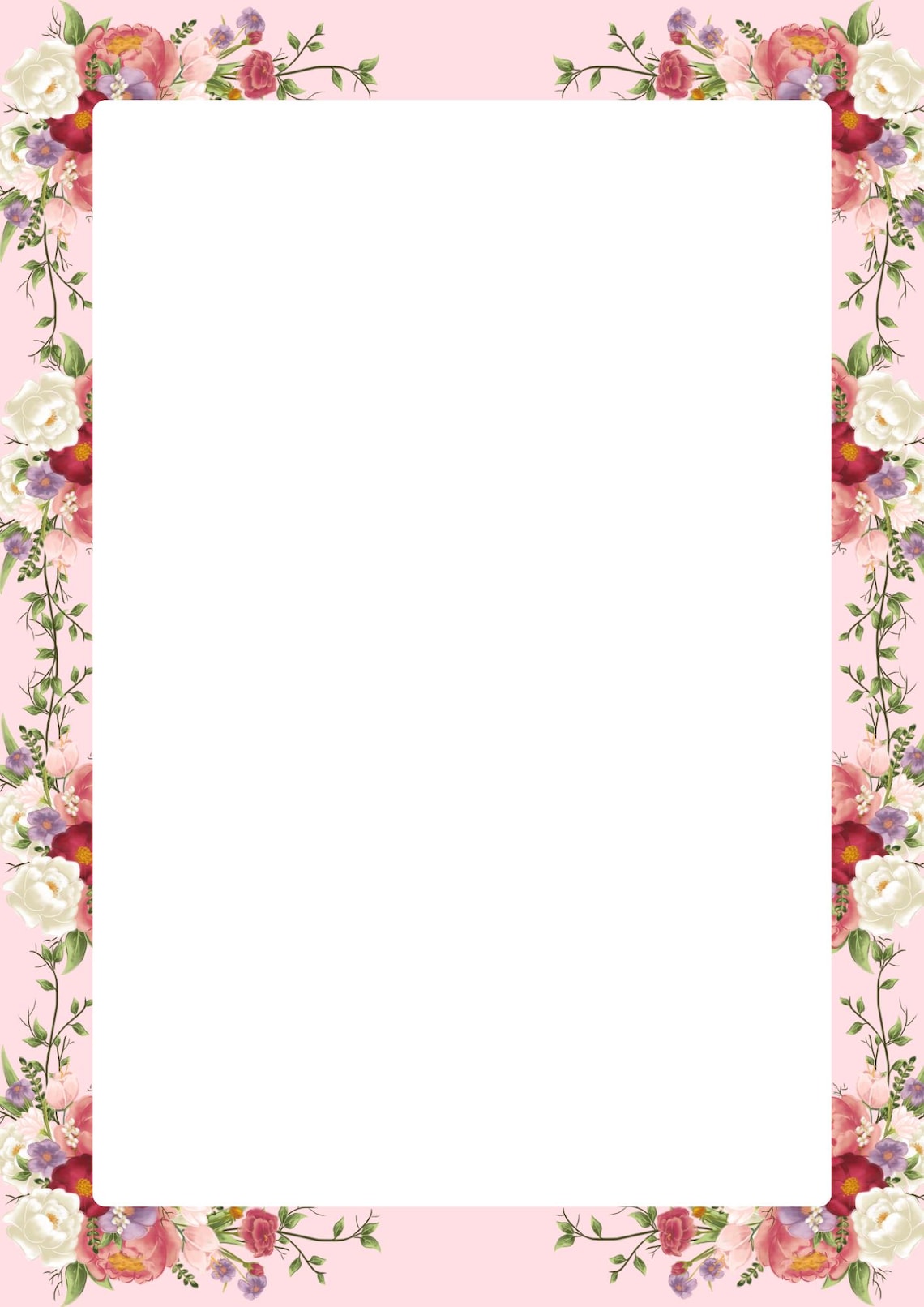 Pink Floral Border Design for Students- Printable Stationery by ...