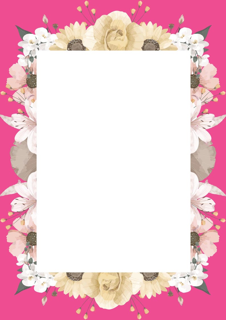 Pink Floral Border Design for Students- Printable Stationery by ...