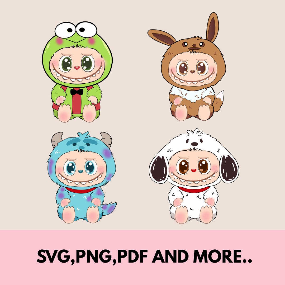 Labubu SVG Bundle | Cute Labubu Characters Clipart PNG for Stickers ...
