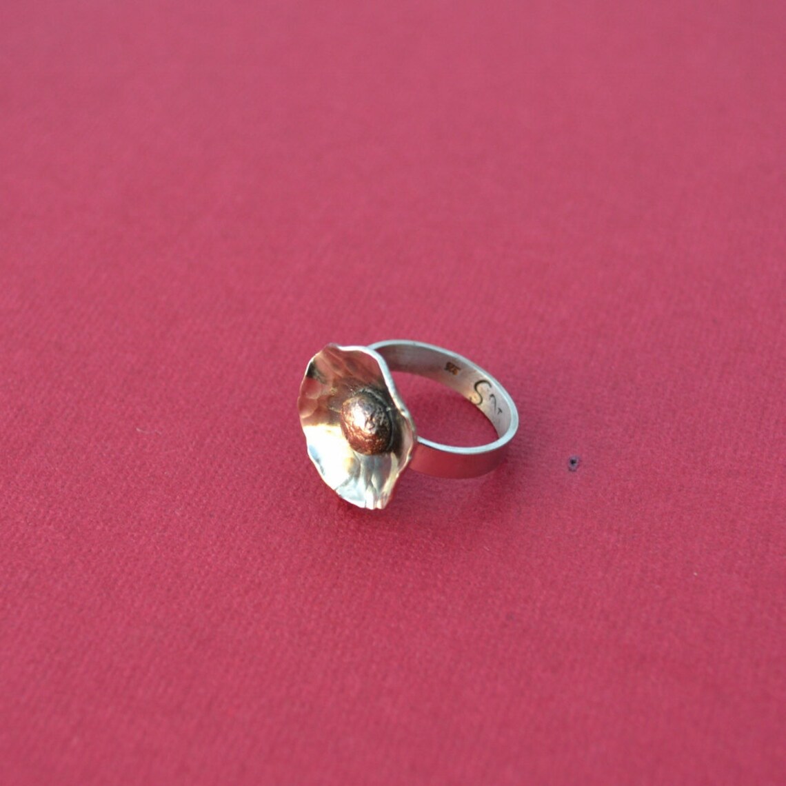 Mixed Metal Sterling Silver and Copper Poppy Ring - Etsy