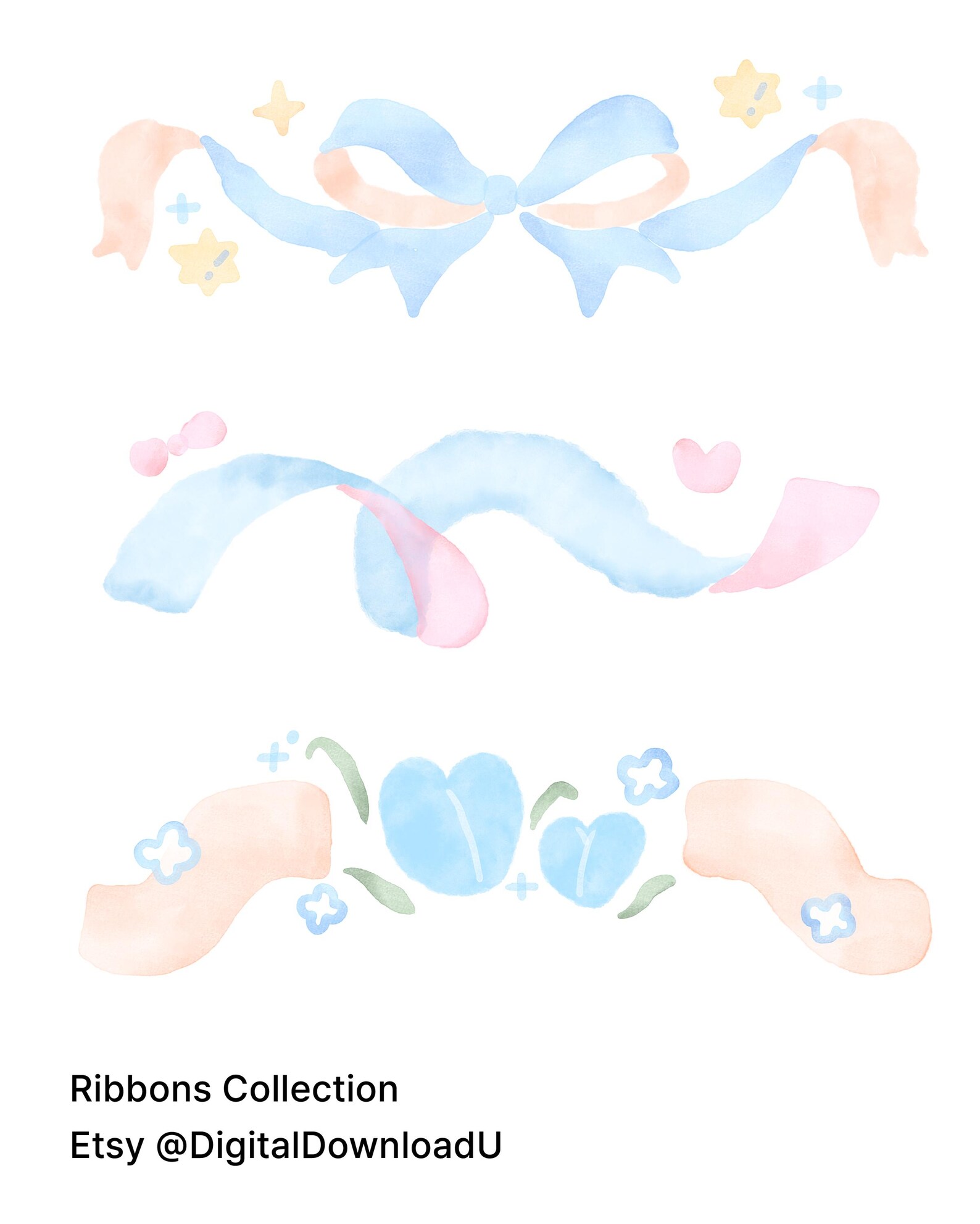 Watercolor Ribbon Clipart, Soft Pastel Bows, Digital Planner Graphics ...