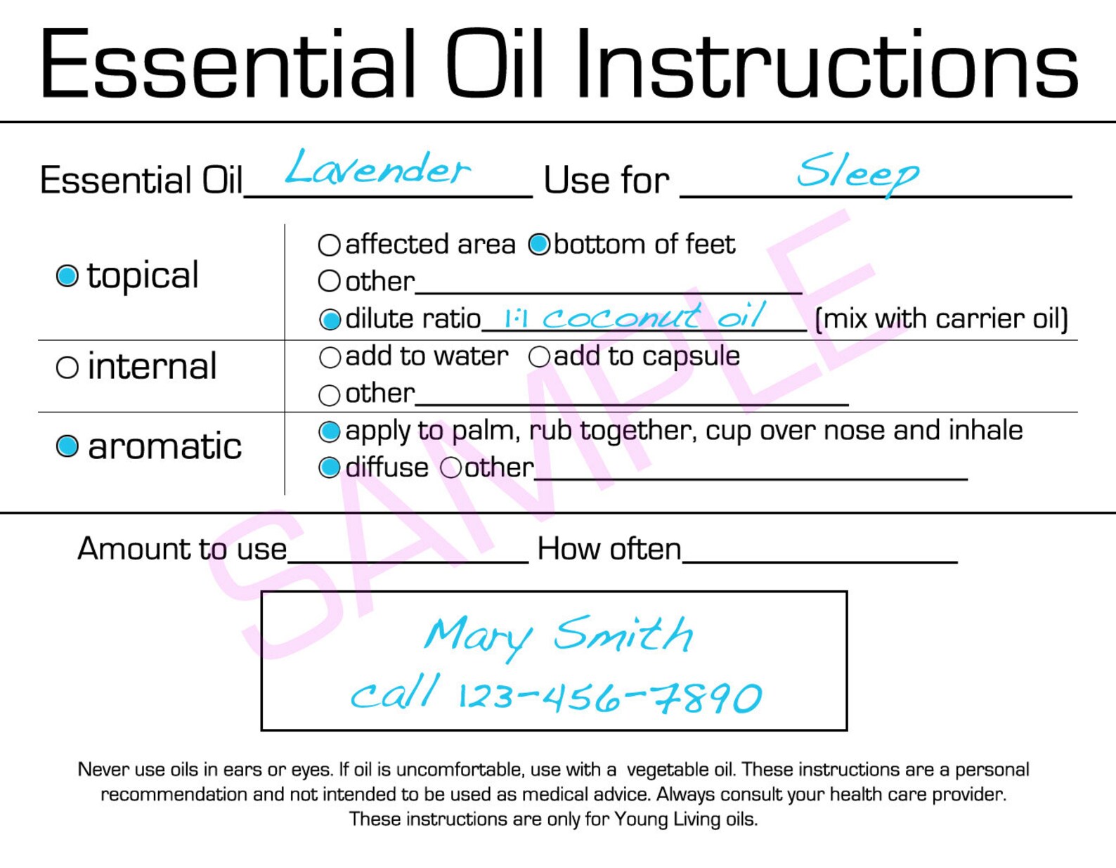 Essential Oil Instruction Sheet PDF Printable - Etsy