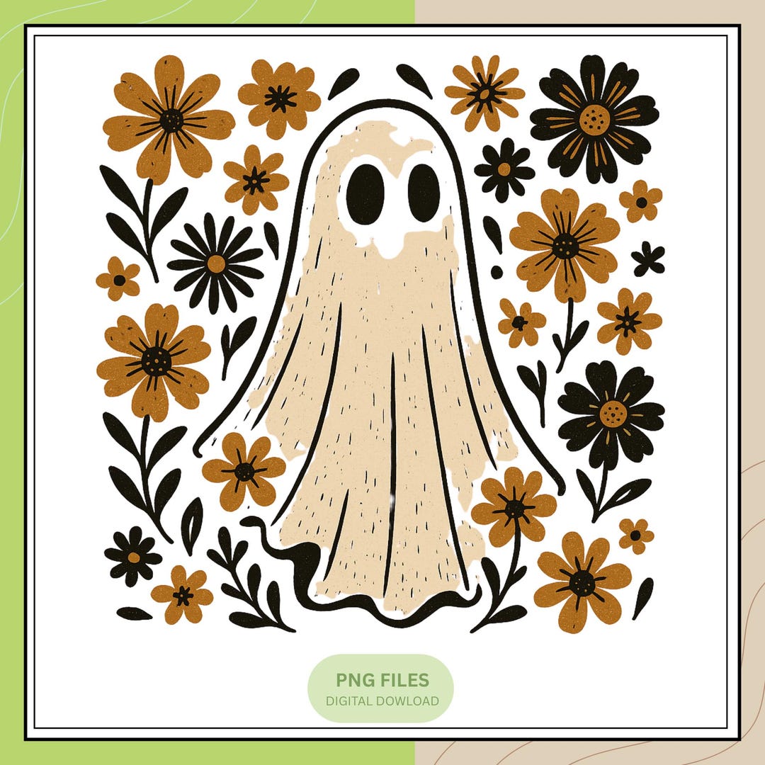 Retro Fall Ghost PNG, Halloween Ghost Floral Clipart, Cute Spooky ...