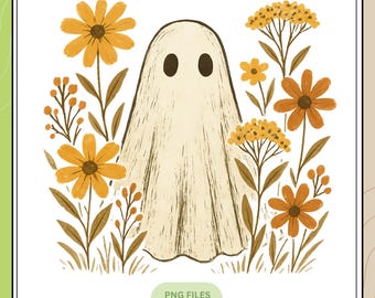 Boho Fall Ghost PNG: Floral Halloween Clipart (digital Download) - Etsy