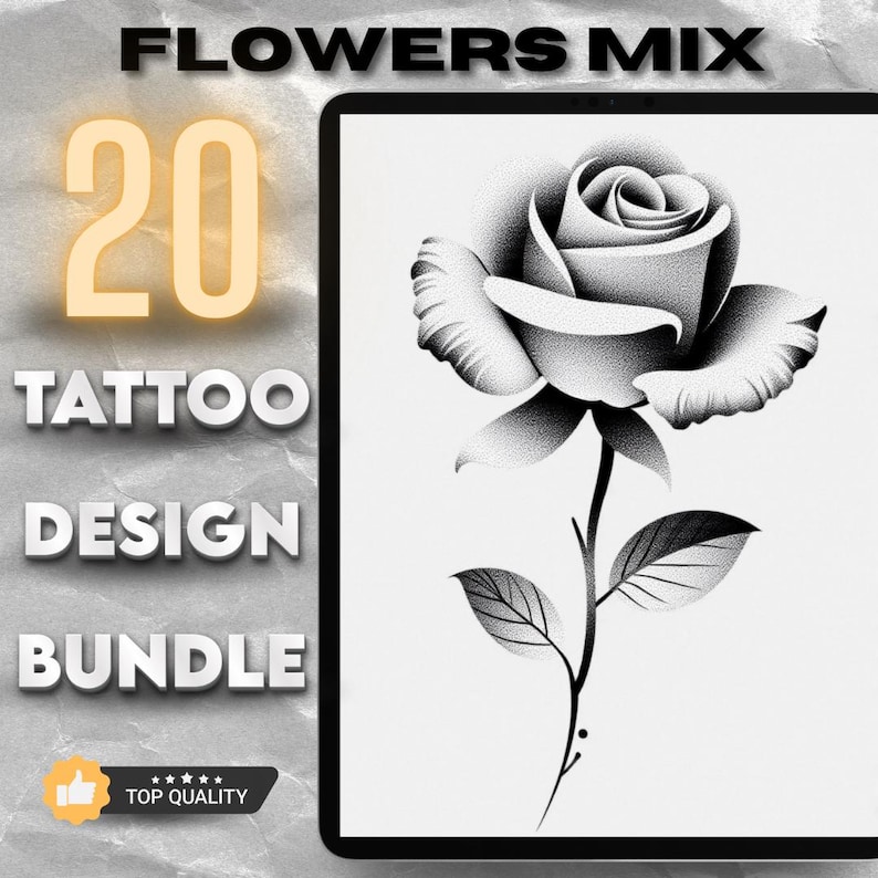 20 Mini Flower Tattoo Designs • Fine Line Botanical Sketch (digital ...