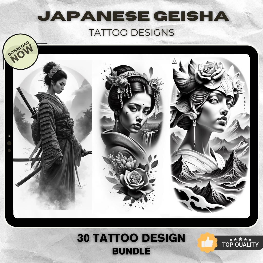 30 Geisha Tattoo Designs | Japanese Line Art & Realism (PNG) - Etsy