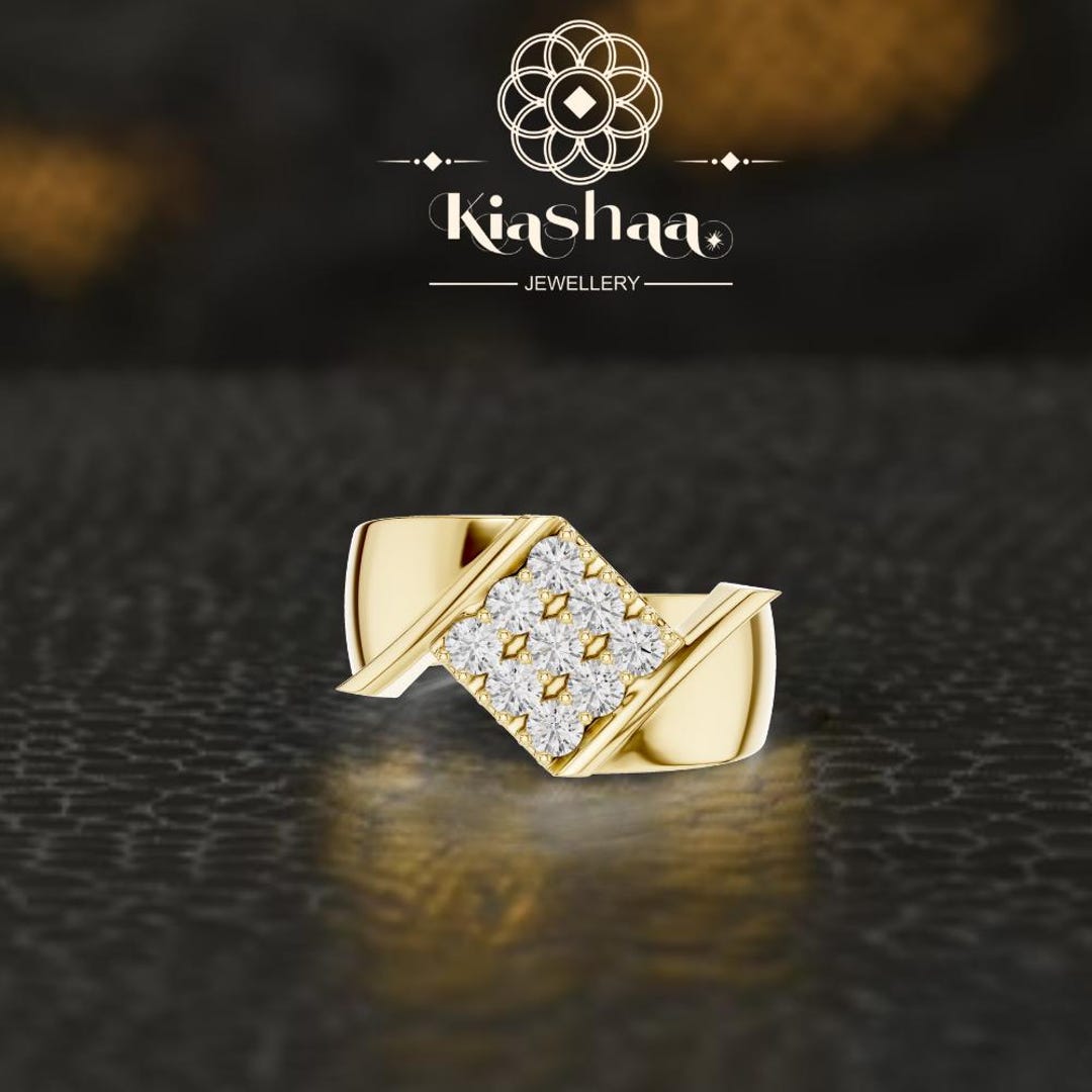 Men's Bold Square Diamond Cluster Statement Ring | Geometric Gold ...