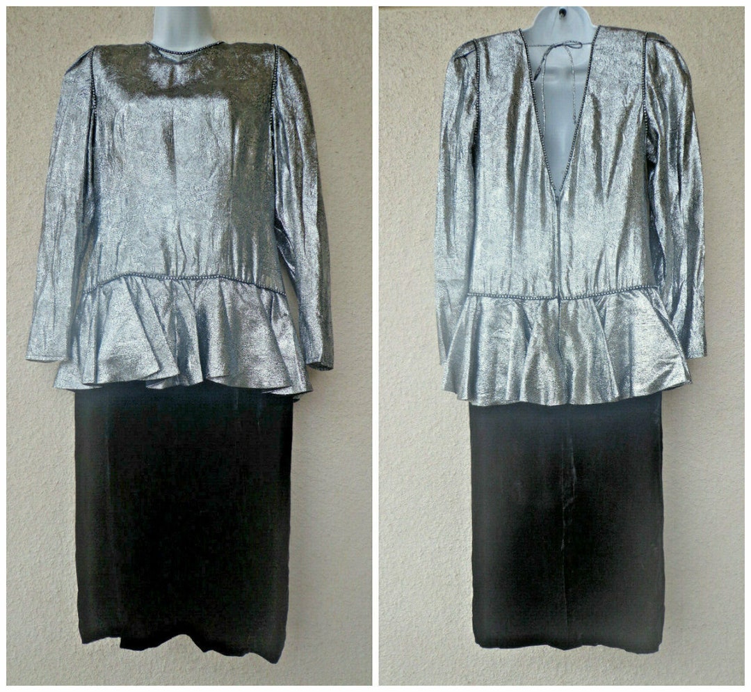 1980s PEOM / PARTY DRESS With a Silver Lame' Bodice, 1940s Style Hip ...
